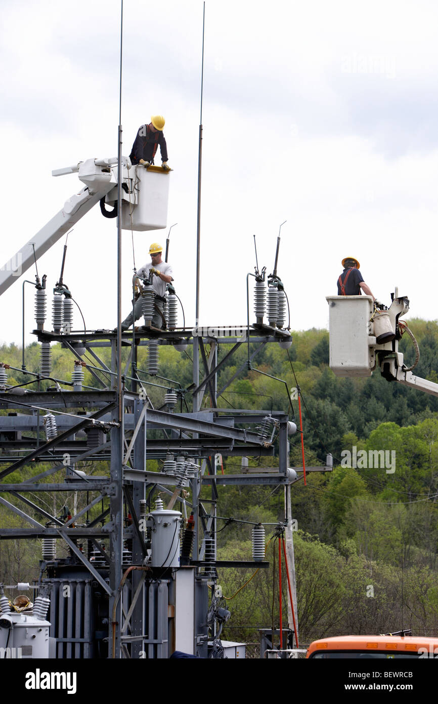 Utility Workers Updating Electrical Substation Stock Photo, Royalty ...
