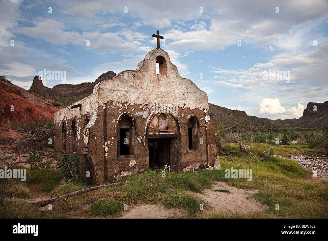 Church in abandoned movie set on banks of the Rio Grande river Big Bend ...