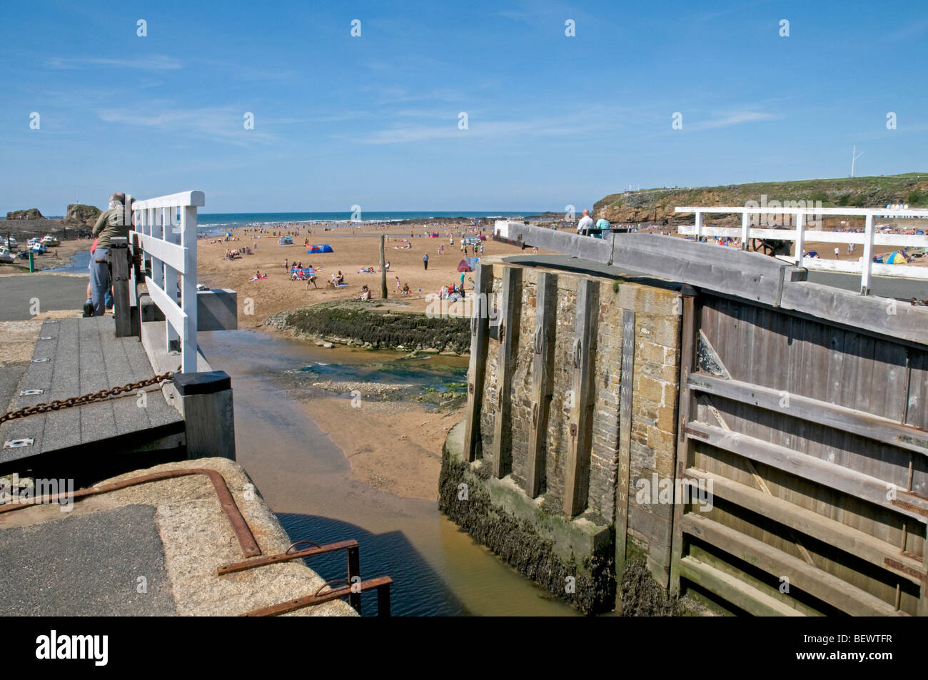 The sea lock gate and the end of the canal at Bude in North Cornwall ...