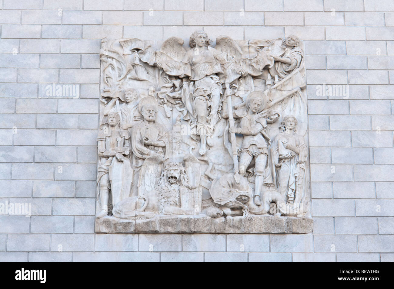 Rome, Italy. Bas-relief on the Southern blind head of the Palazzo dell ...