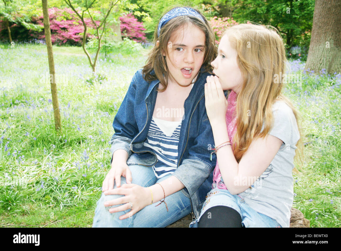 two girls sharing a secret Stock Photo - Alamy