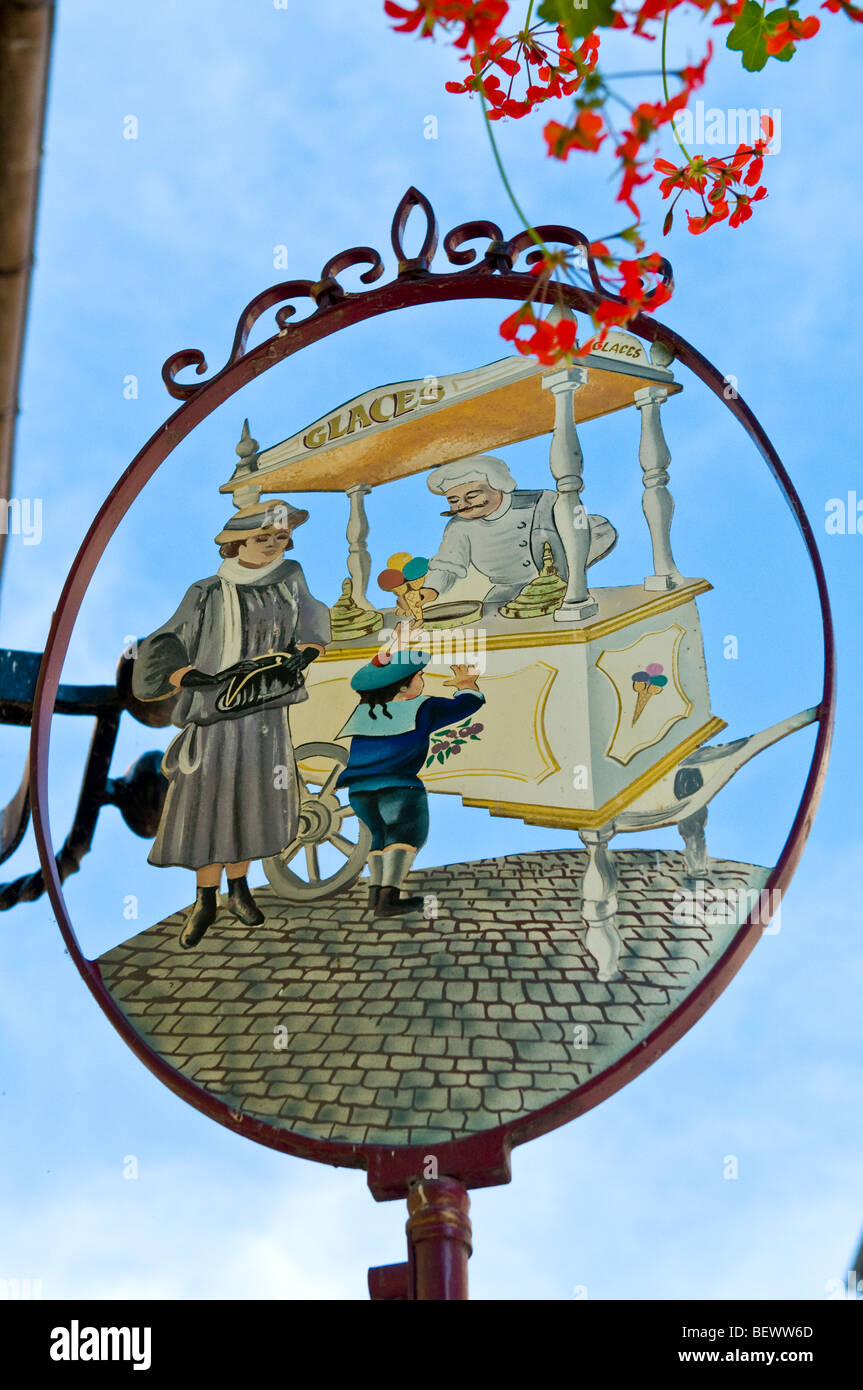 ICE CREAM French Retro old style traditional 'Glaces' sign for ice ...