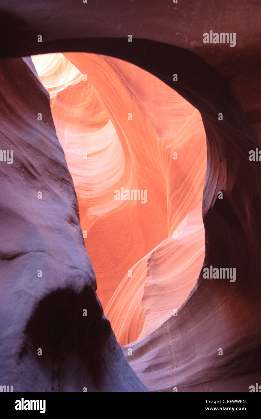 Antelope Canyon near Page AZ has water carved rock formations. This is ...