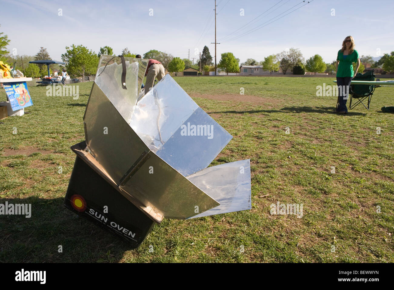 Large solar oven on display at energy carnival, elementary school ...