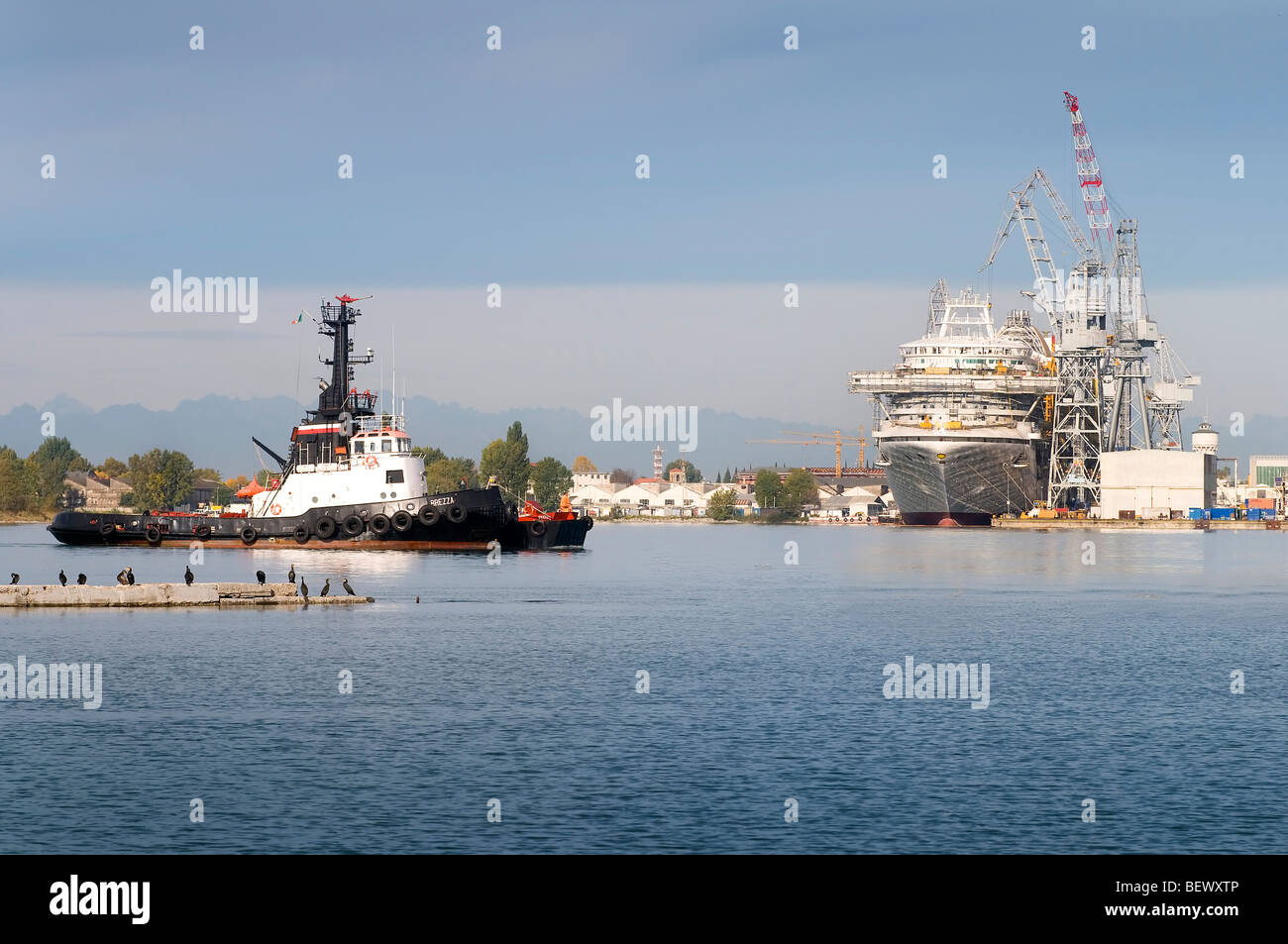 A ship under construction in the shipyard of Monfalcone, Italy Stock ...