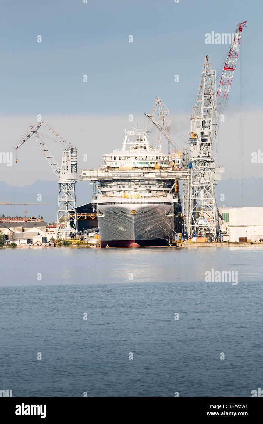 A ship under construction in the shipyard of Monfalcone, Italy Stock ...