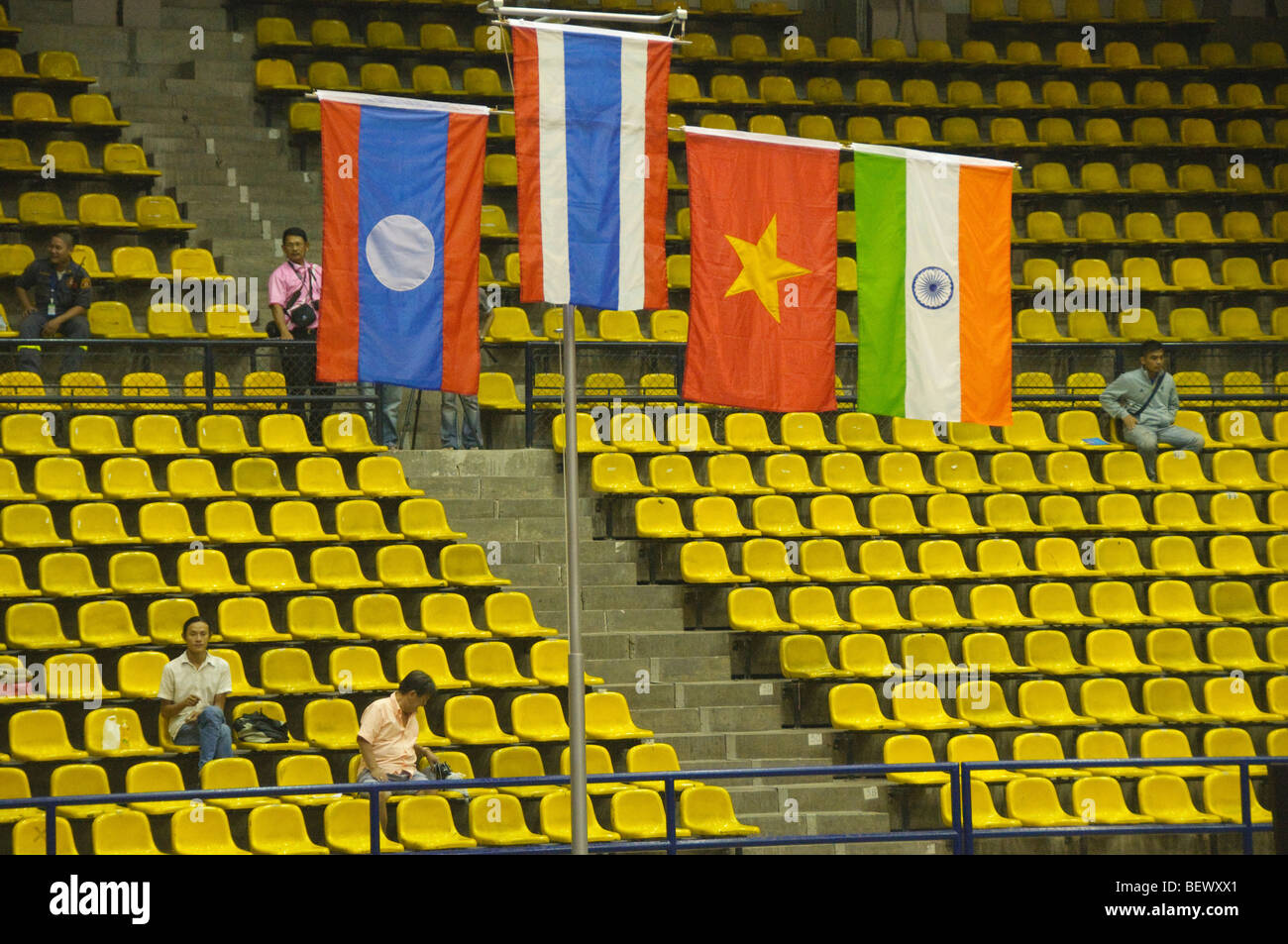 winning medal's flags flying during the national anthem at sporting ...