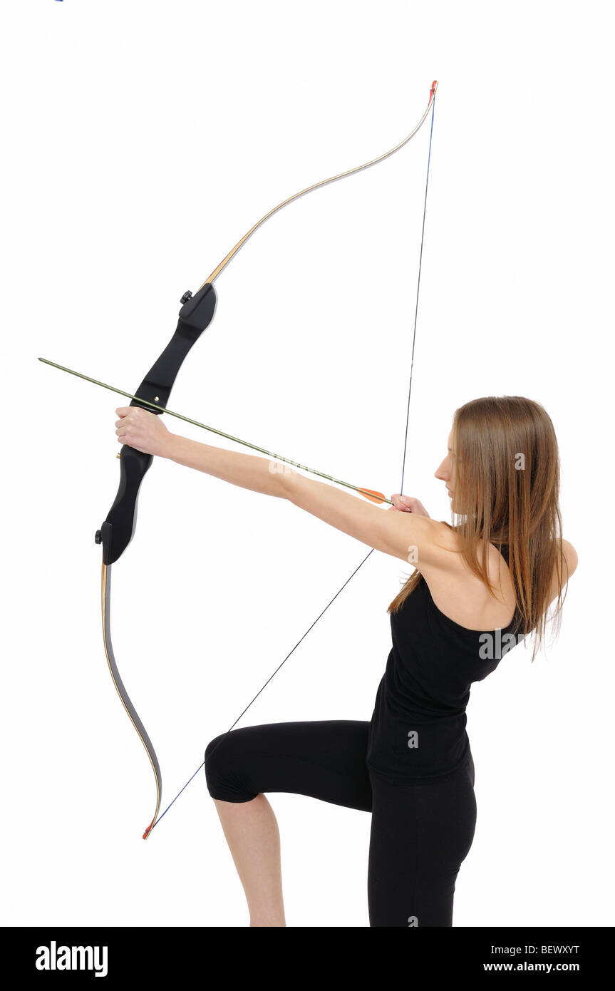 Beautiful woman aiming bow arrow hi-res stock photography and images ...