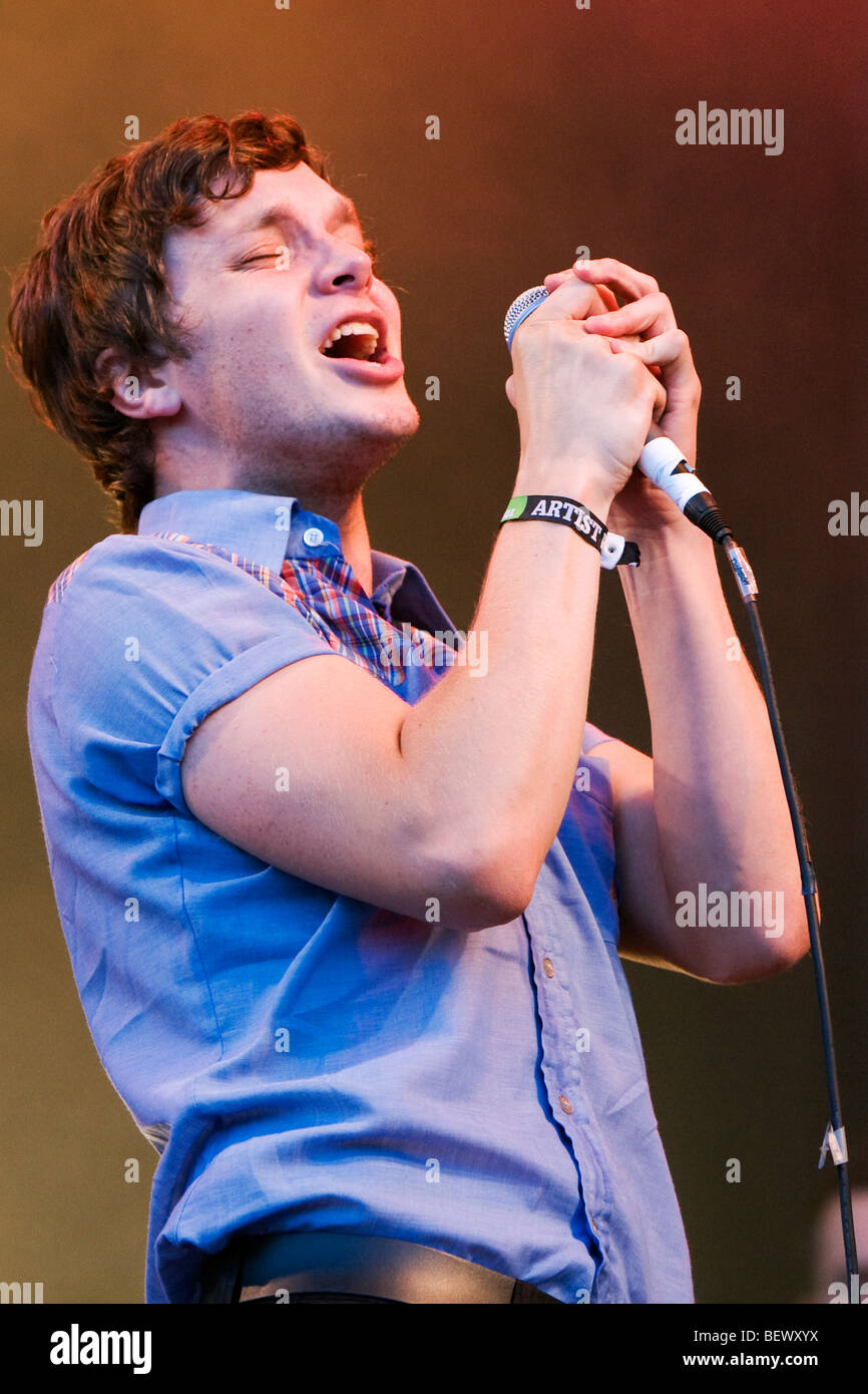 Friendly Fires lead singer Ed Macfarlane performing live at Big Chill ...