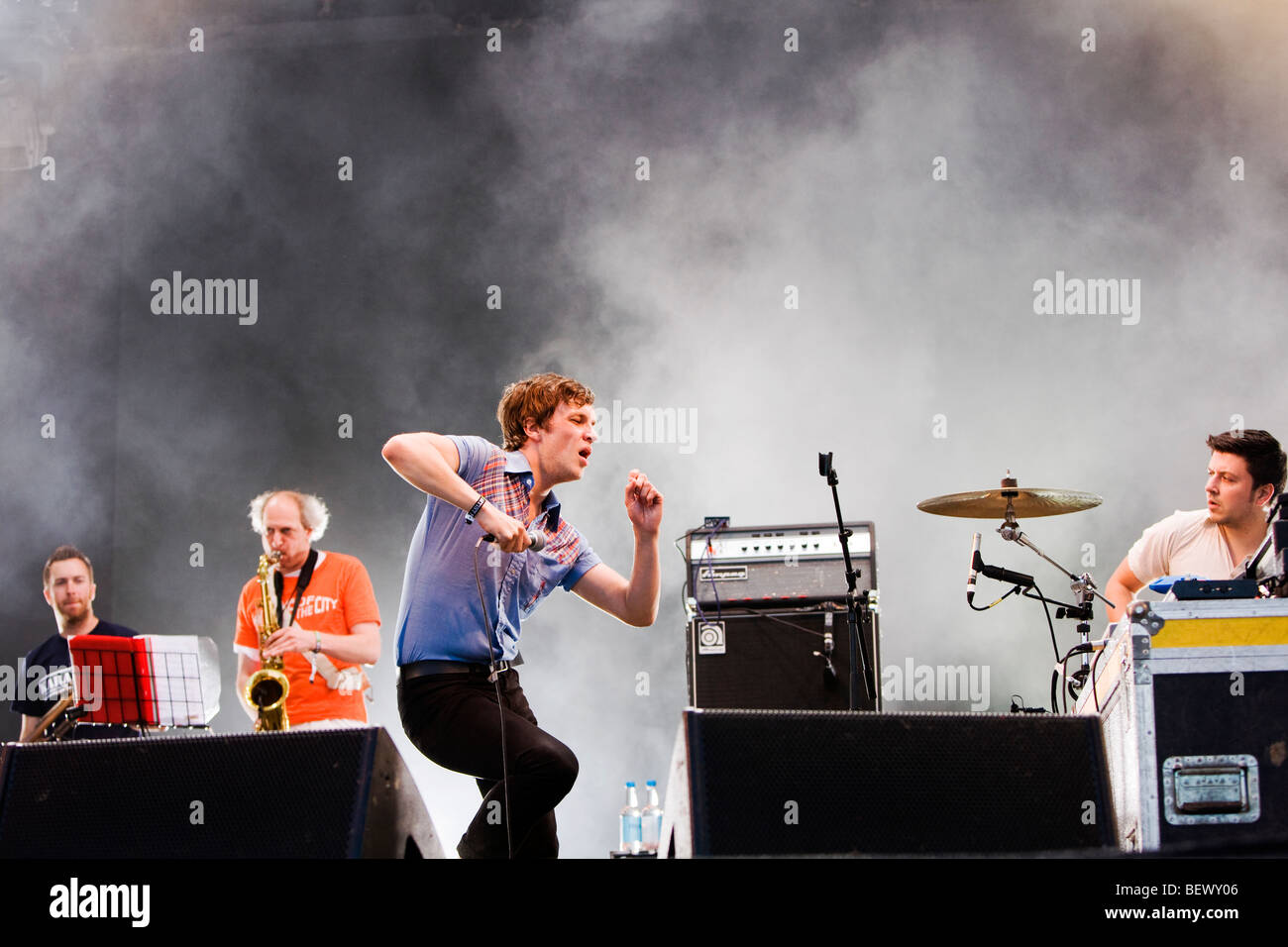 Friendly Fires lead singer Ed Macfarlane performing live at Big Chill ...