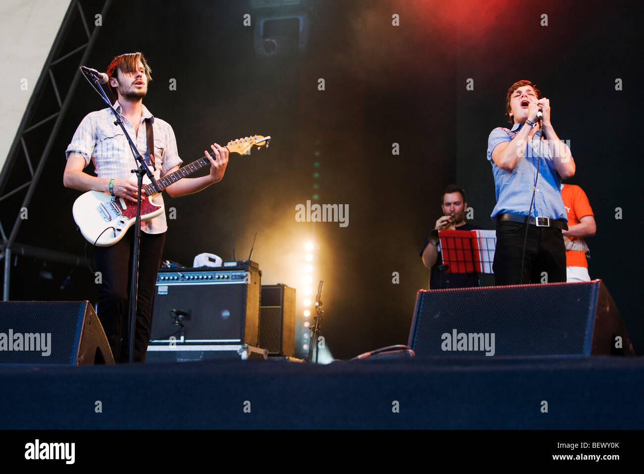 Friendly Fires lead singer Ed Macfarlane performing live at Big Chill ...