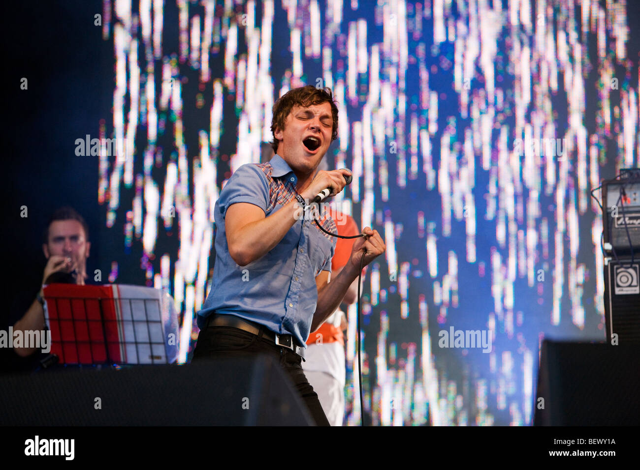 Friendly Fires lead singer Ed Macfarlane performing live at Big Chill ...