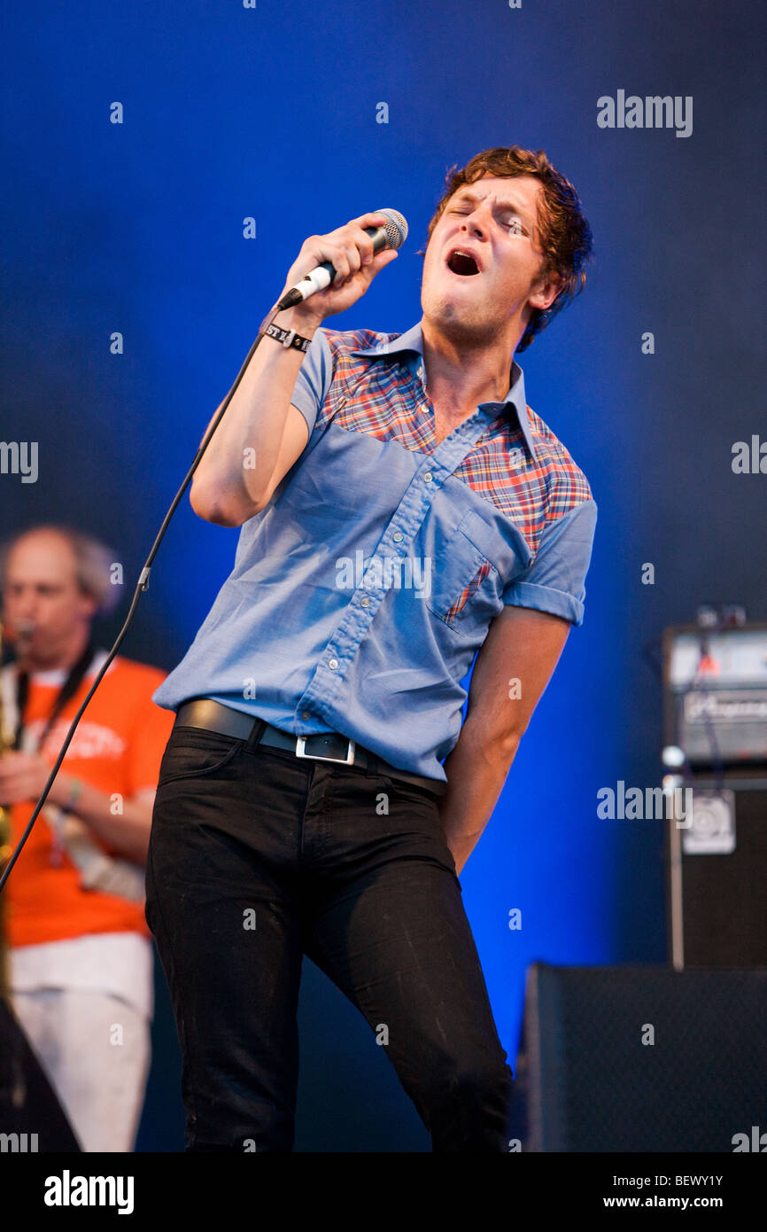 Friendly Fires lead singer Ed Macfarlane performing live at Big Chill ...