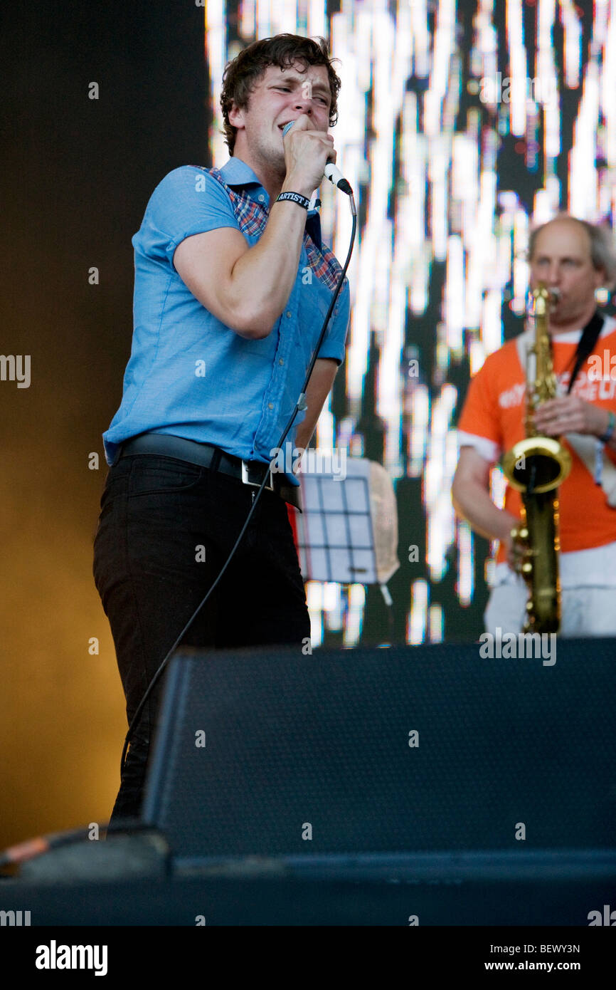 Friendly Fires lead singer Ed Macfarlane performing live at Big Chill ...