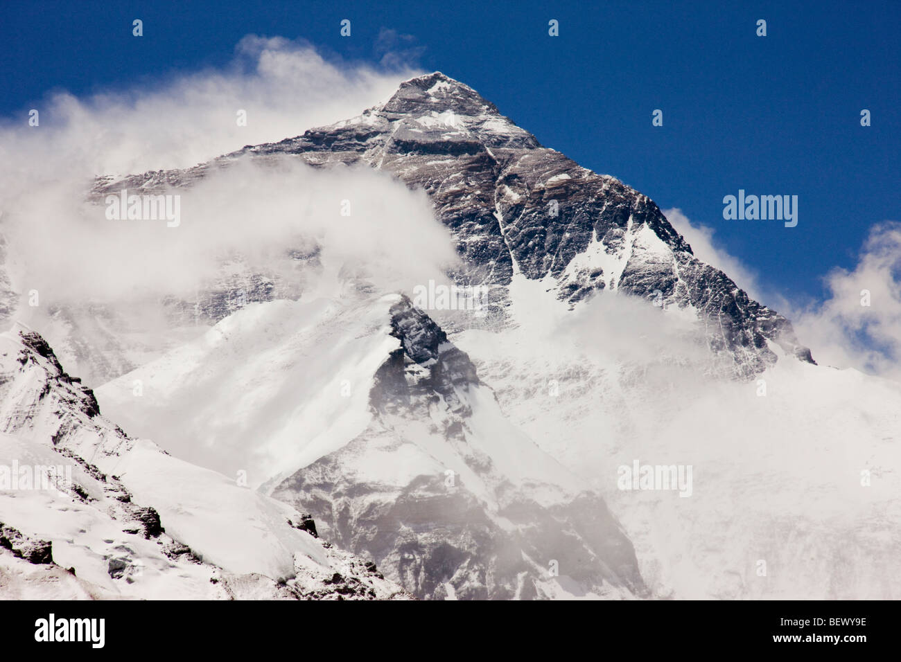 Mount Everest (Mount Qomolangma) seen from the Tibet side at base camp ...