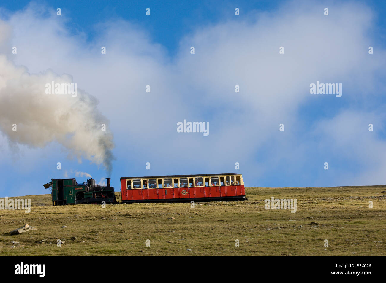 Steam train, Mount Snowdon, Snowdonia National Park, Gwynedd, Wales ...