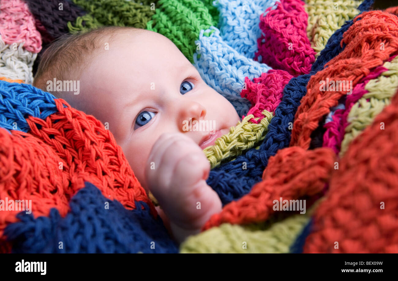 Portrait of three month old baby girl with big blue eyes Stock Photo ...