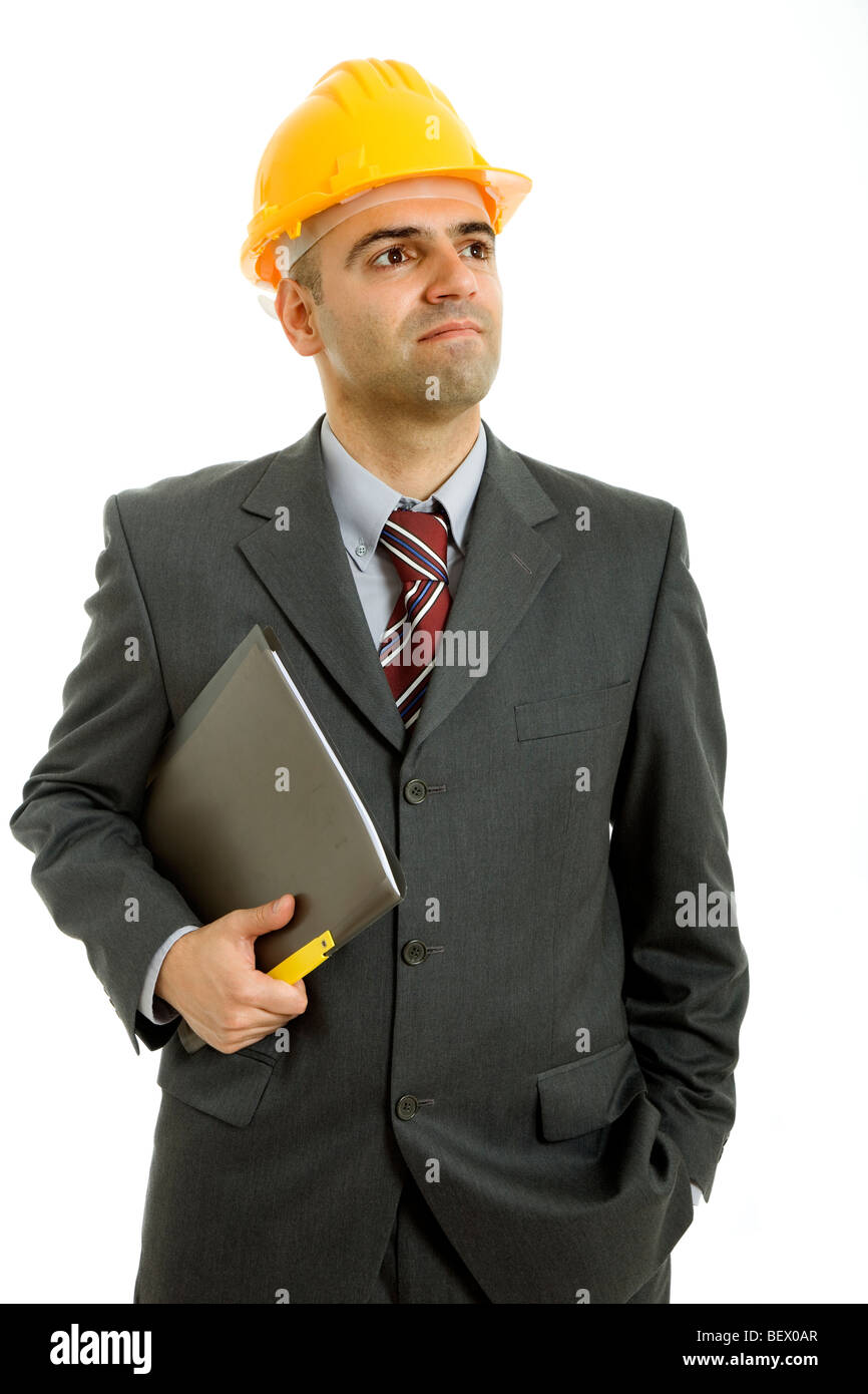 An engineer with yellow hat, isolated on white Stock Photo - Alamy