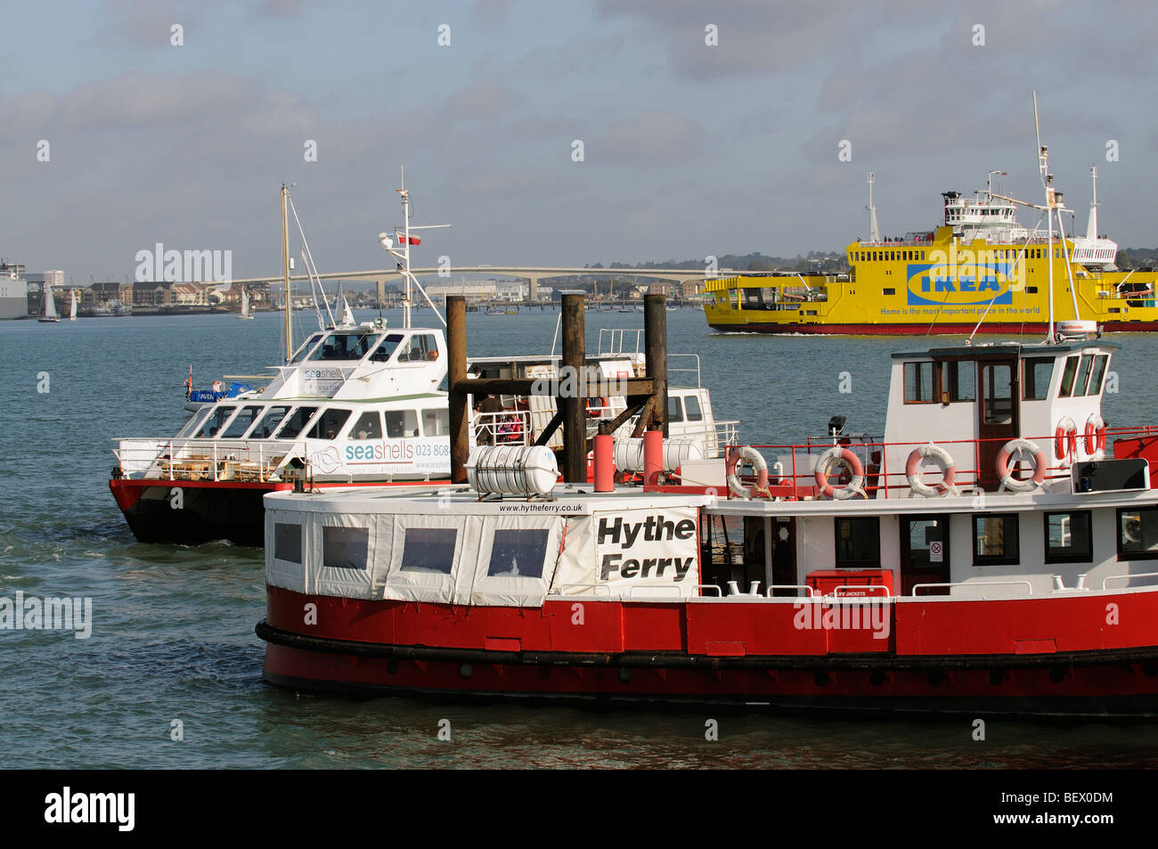 Hythe ferries and the IKEA painted Red Funnel ferry on Southampton ...