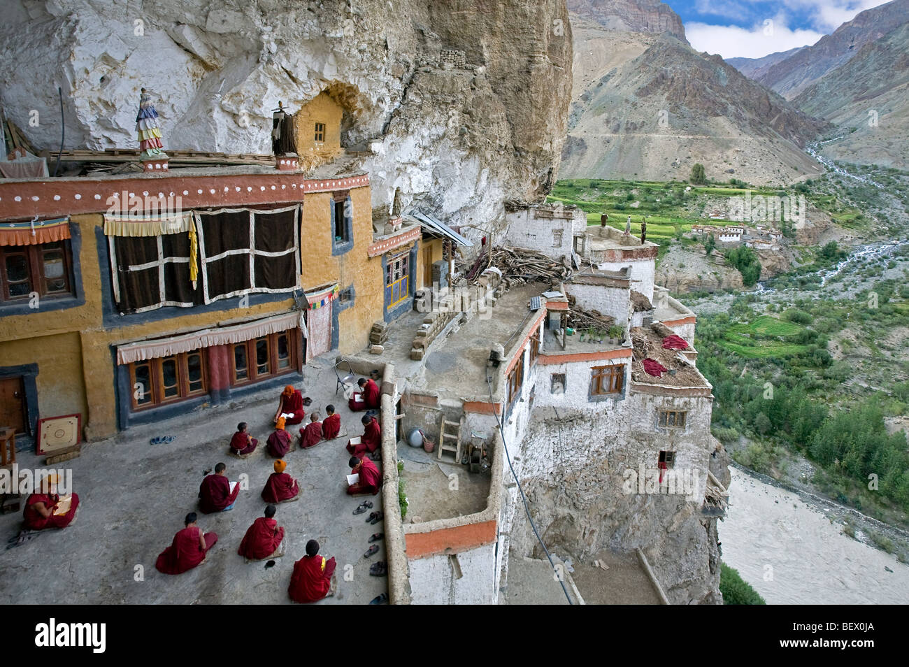 Novice monks studying. Phuktal buddhist monastery. Zanskar. India Stock ...