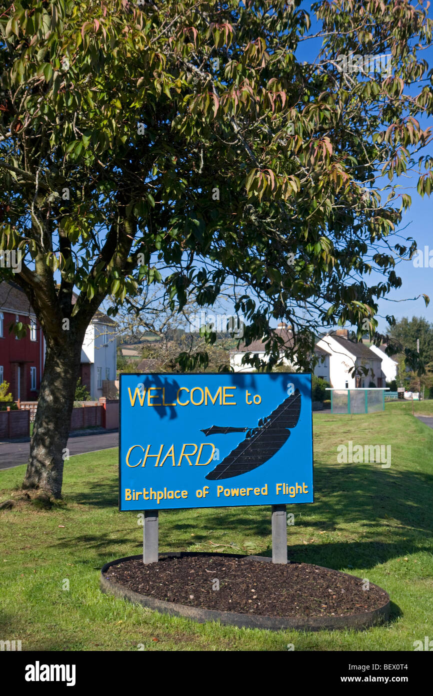 Sign welcoming visitors to Chard, birthplace of powered flight Stock ...