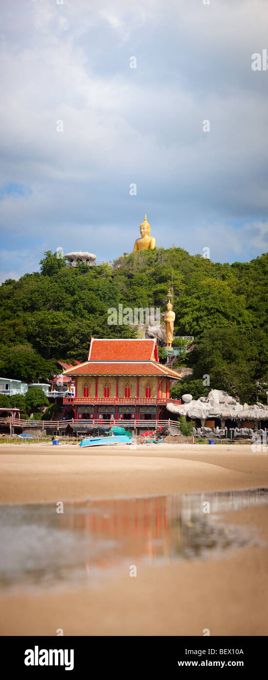 Vertical panorama of beautiful temple complex and beach in Khao Tao ...