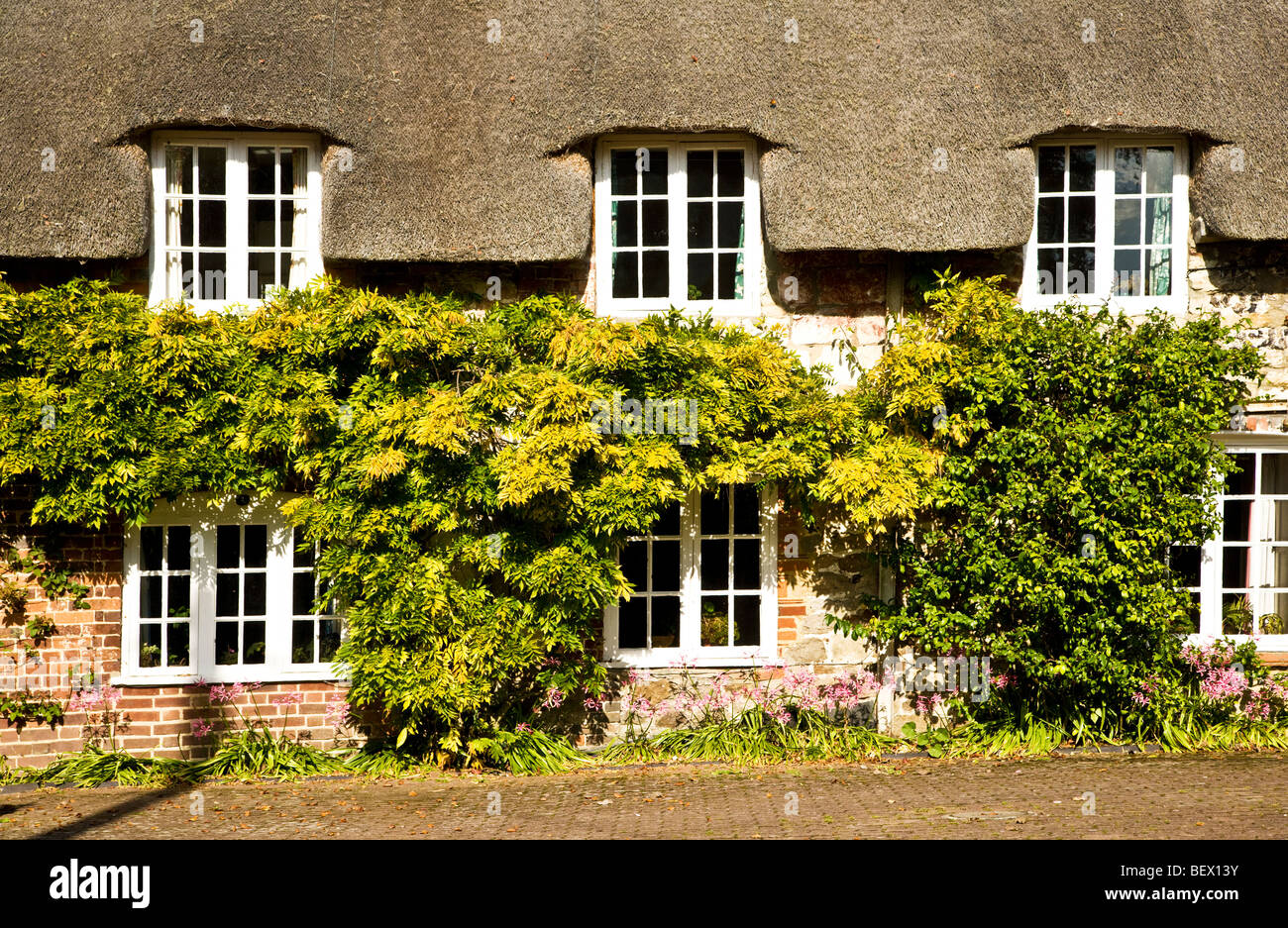 Typical English country thatched cottage in Ogbourne St.George in ...