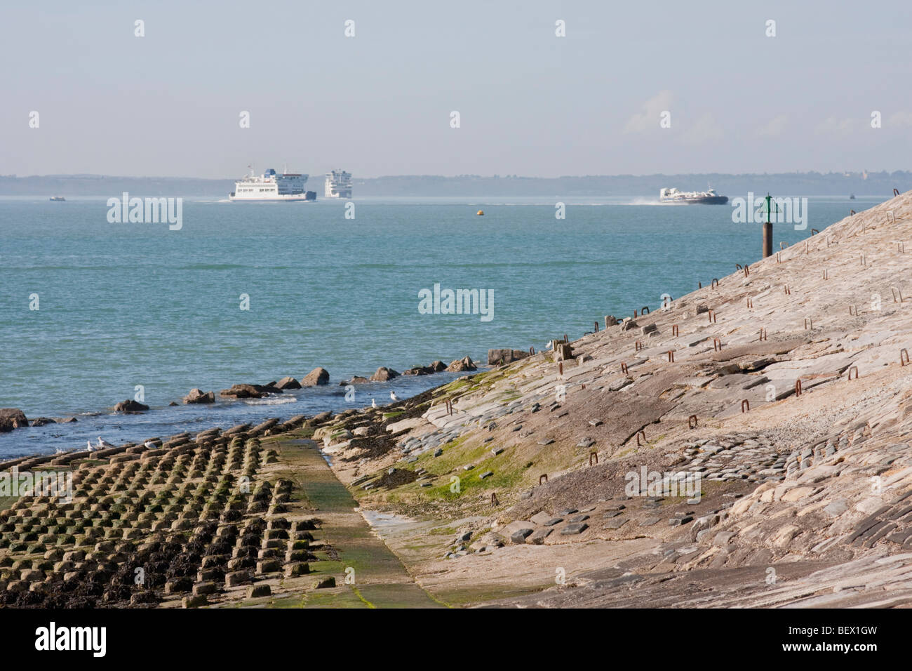 Sea Defences on the coast near Portsmouth & Southsea, England UK Stock ...