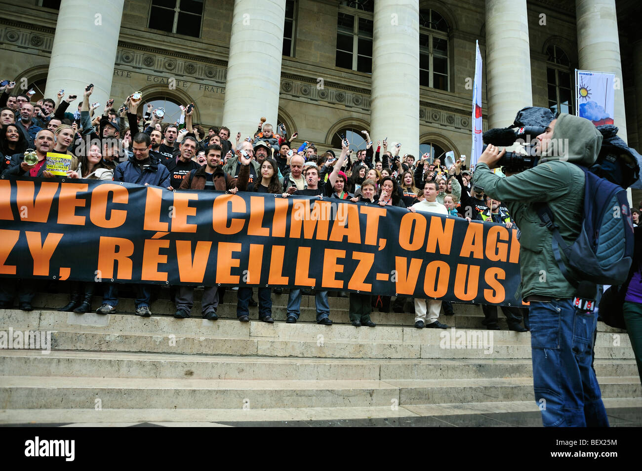 Paris, France, Crowd Holding Demonstration Flash Mob of French ...