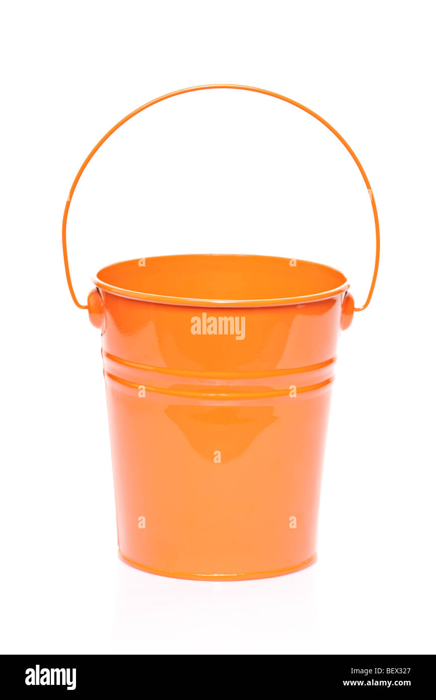Empty orange bucket isolated on white background Stock Photo - Alamy