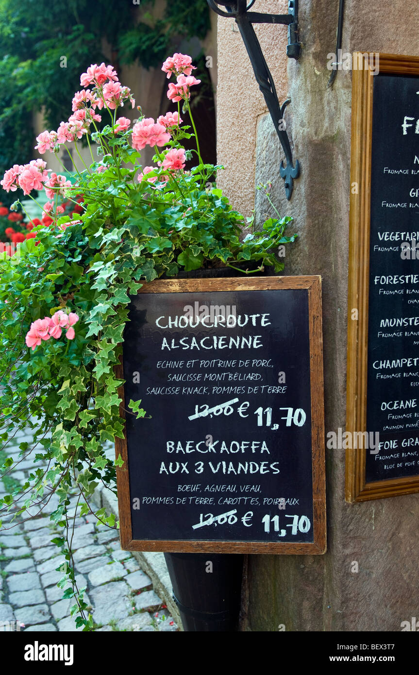 Blackboard menu for typical Alsace delicacy of Choucroute Alsacienne in ...