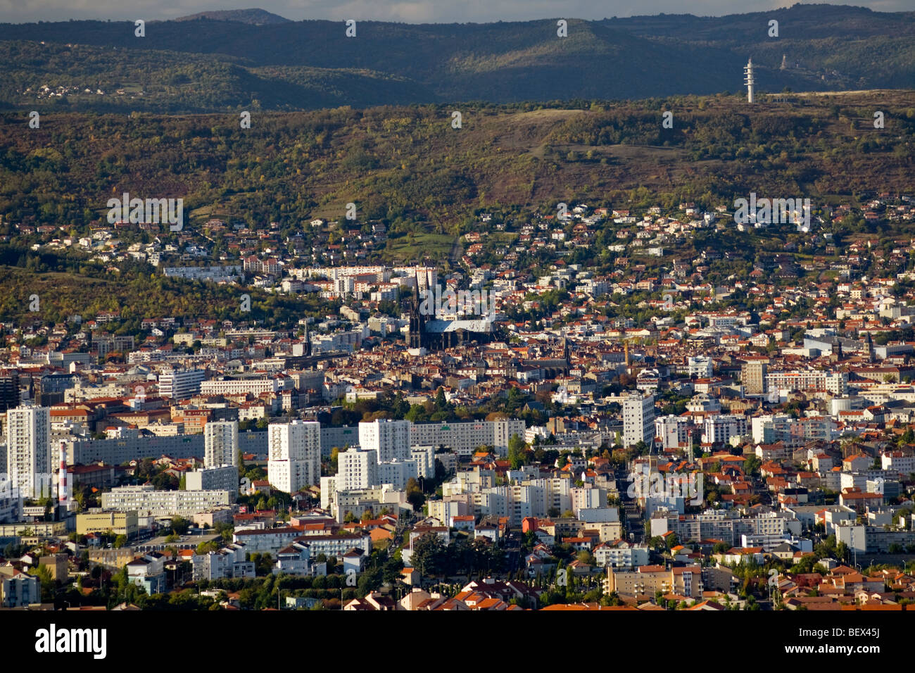 In the beginning of Autumn, an aerial view of Clermont-Ferrand (France ...