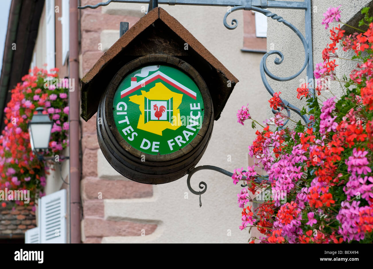 Gites de France sign hanging outside floral french B&B rooms chambres ...