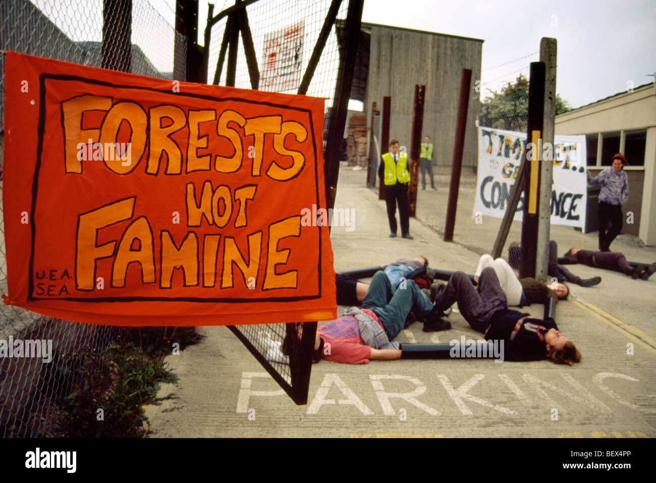 timbmet timber yard illegal mahogany and banner at gates, Oxford ...