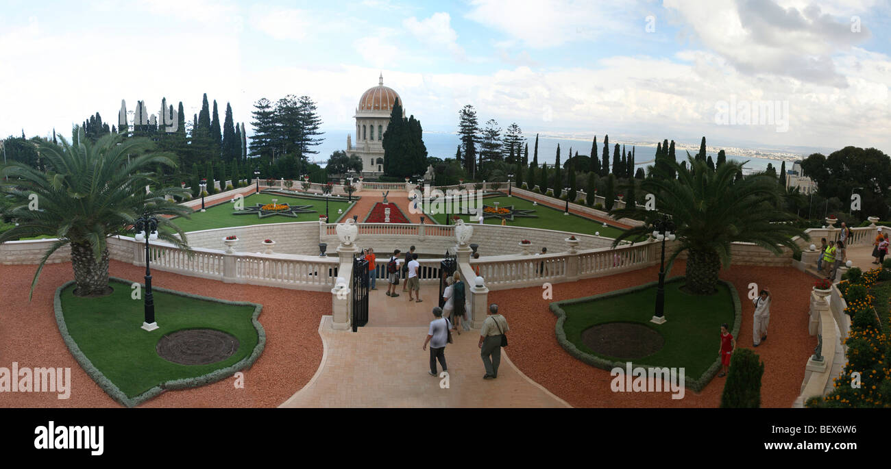 Israel, Haifa, The Bahai Gardens and temple. Haifa port and bay of ...