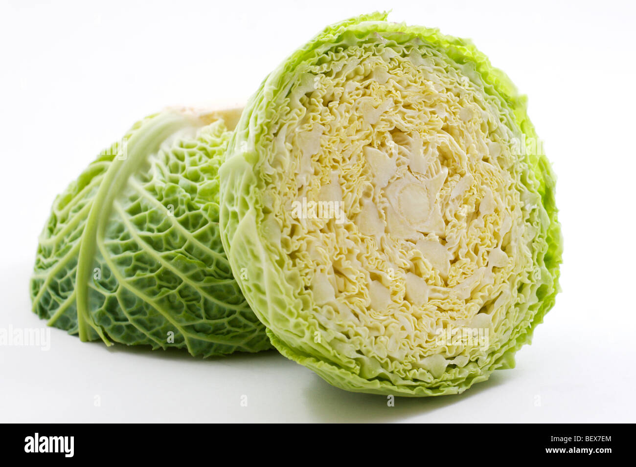 Close-up of a cabbage sliced in half on a white background Stock Photo ...