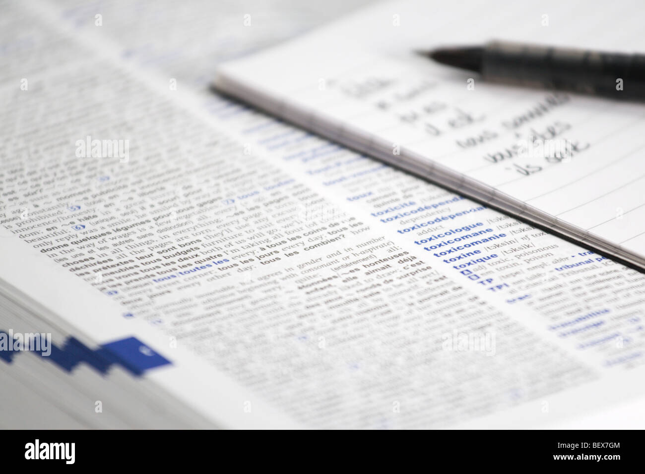 A french dictionary with pen and paper Stock Photo - Alamy