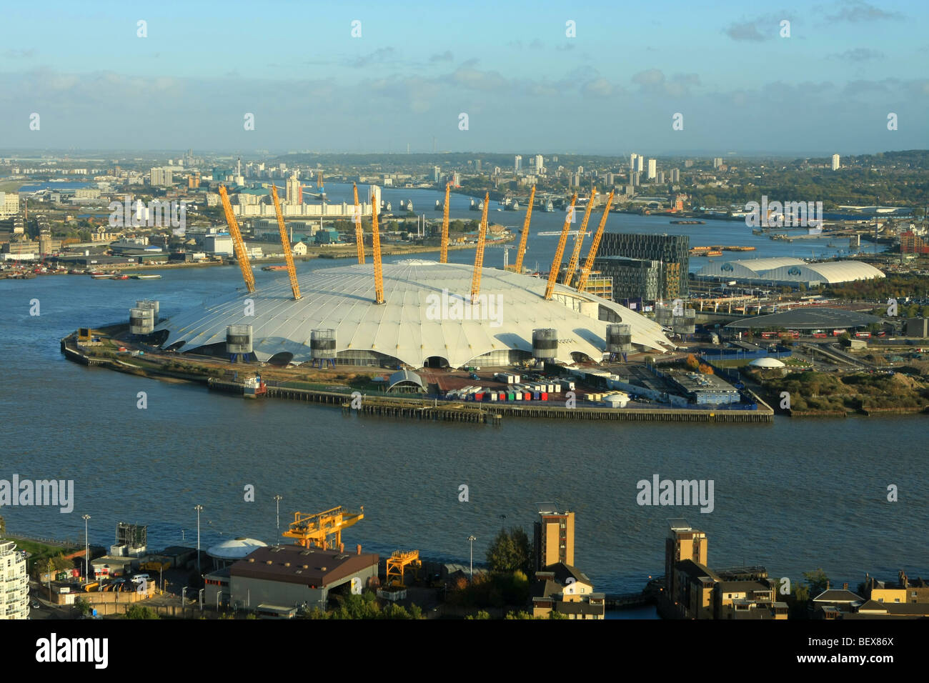 a view of the O2 Arena in London Docklands taken from the 27th floor of ...