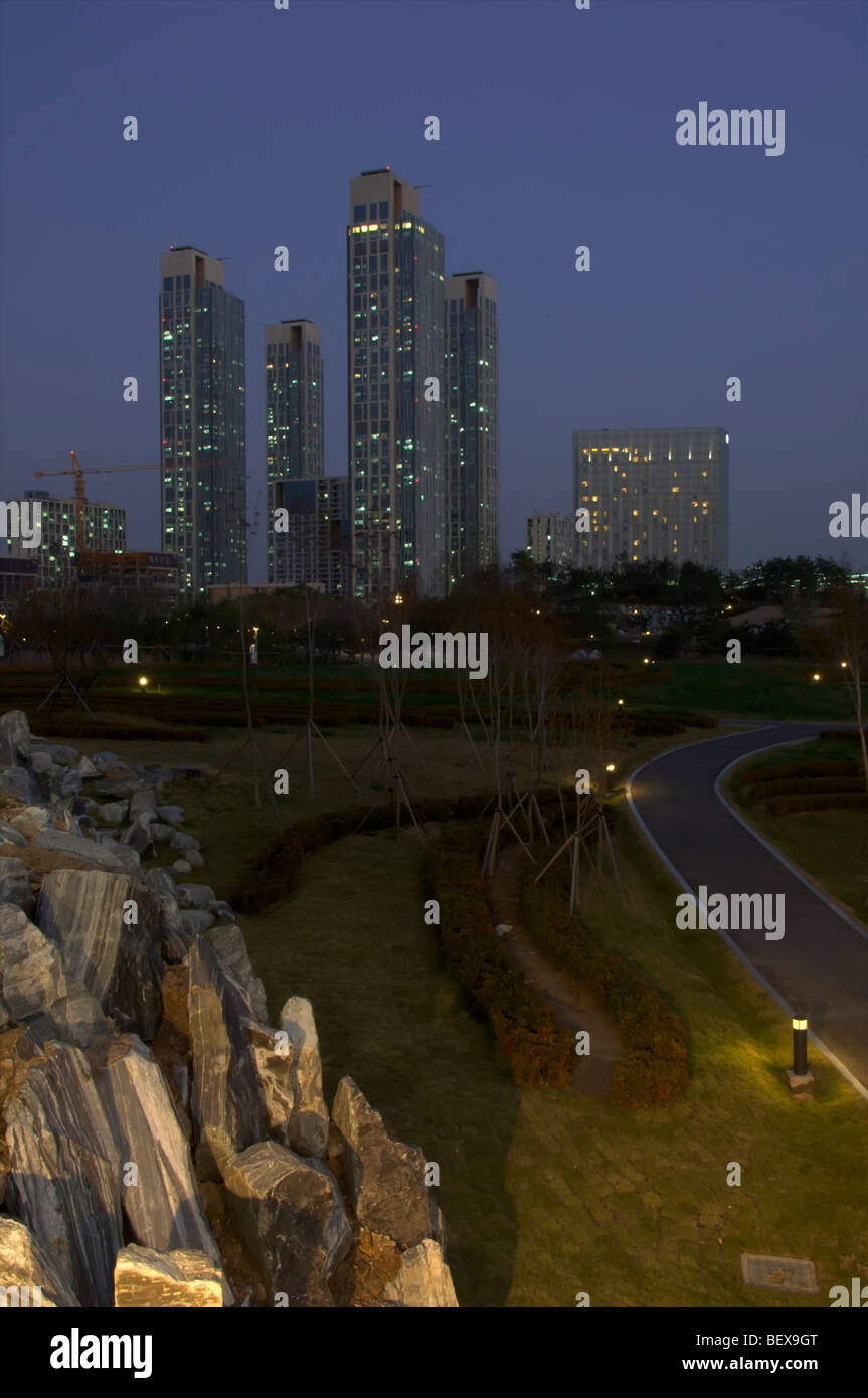 View of the city skyline at night at the new International Free ...
