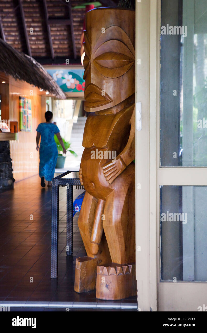 A statue of the Maori God Tangaroa in a building in The Cook Islands ...