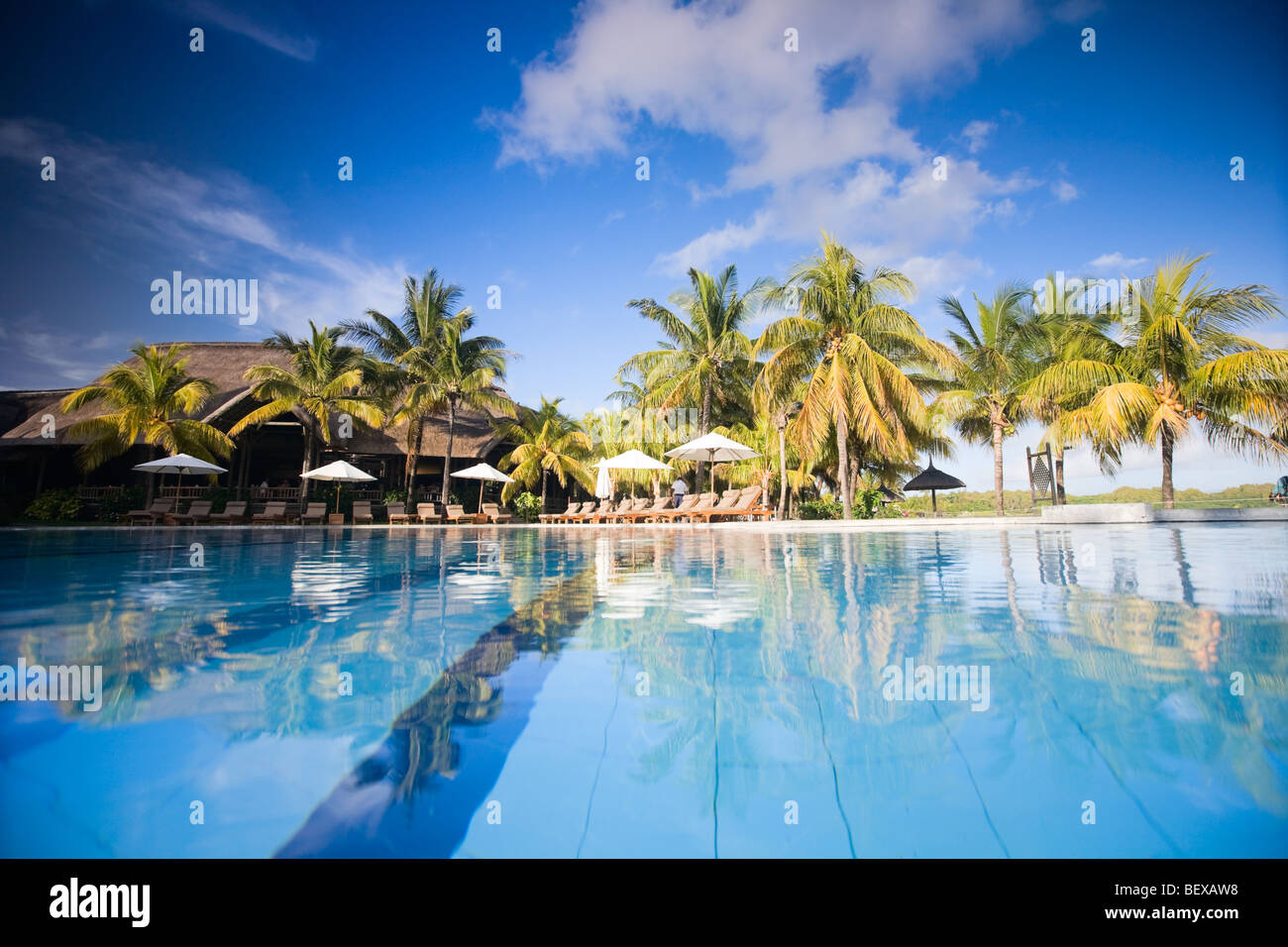 Beautiful swimming pool in luxury resort. Taken in Mauritius Stock ...