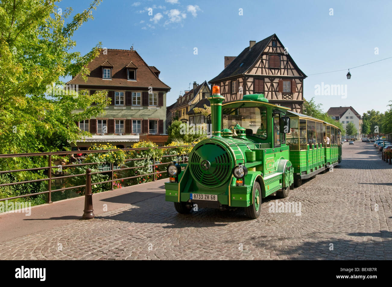 TOURIST TOUR TRAIN ALSACE Green sightseeing tourist train in 'Petite ...