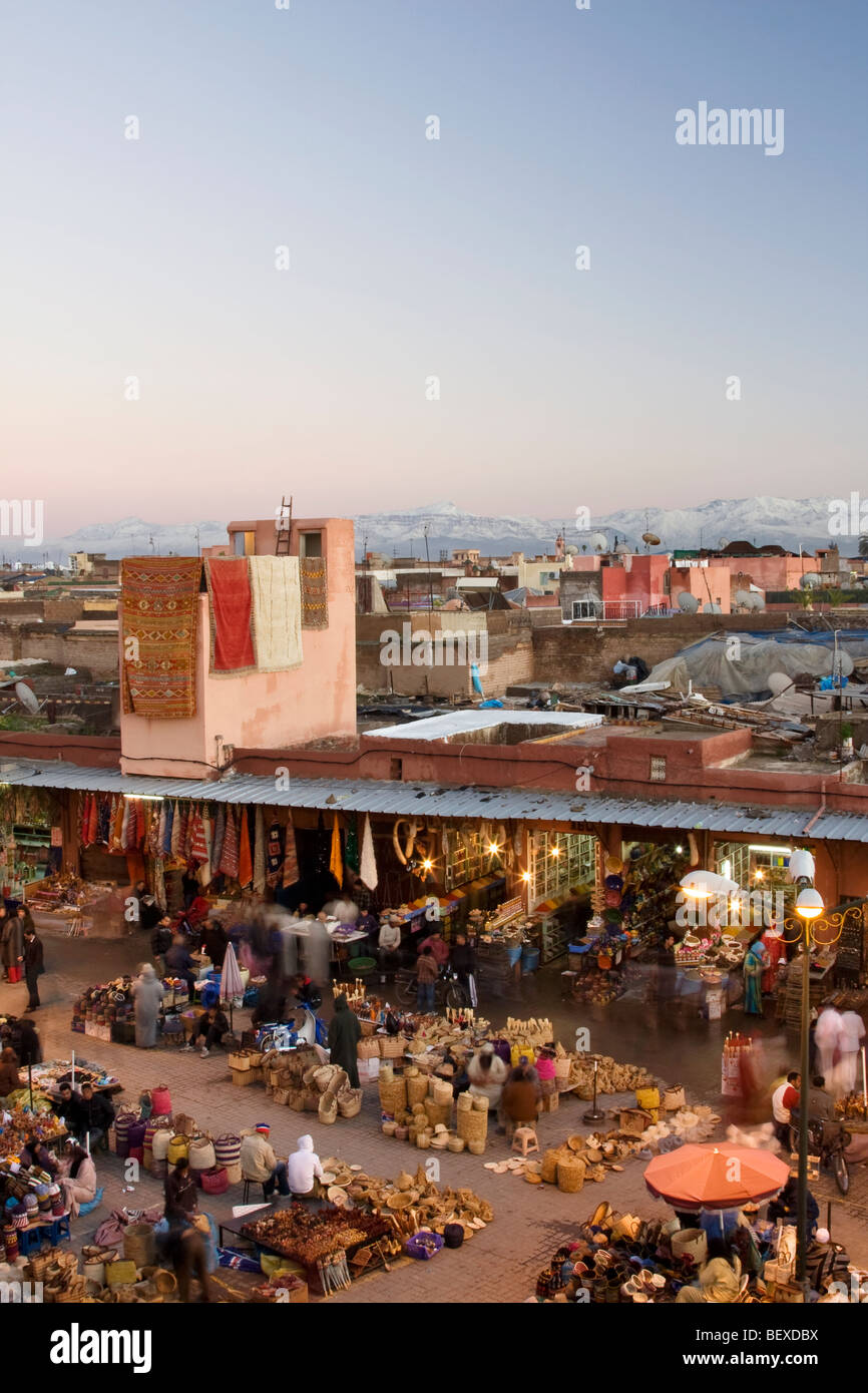 View from top of Marrakesh medina with snowy atlas mountain in the ...