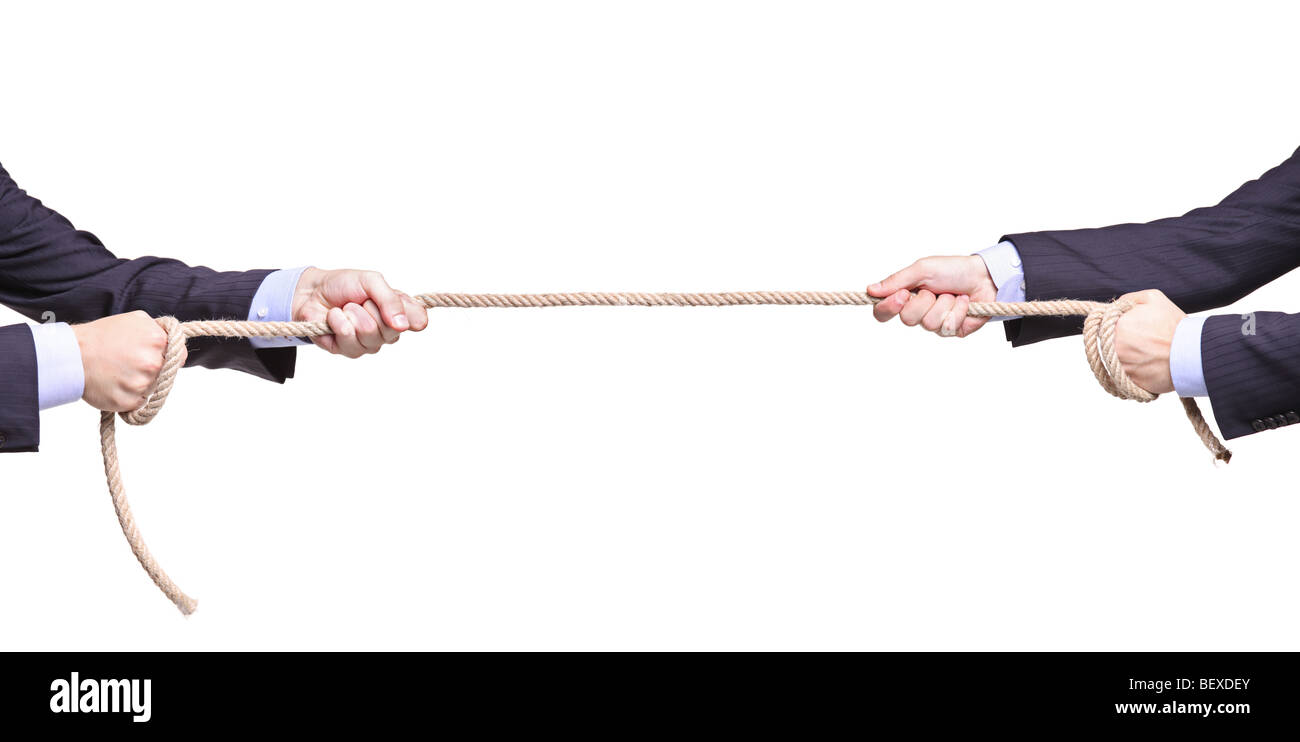 Two businessmen pulling a rope isolated on white background Stock Photo ...