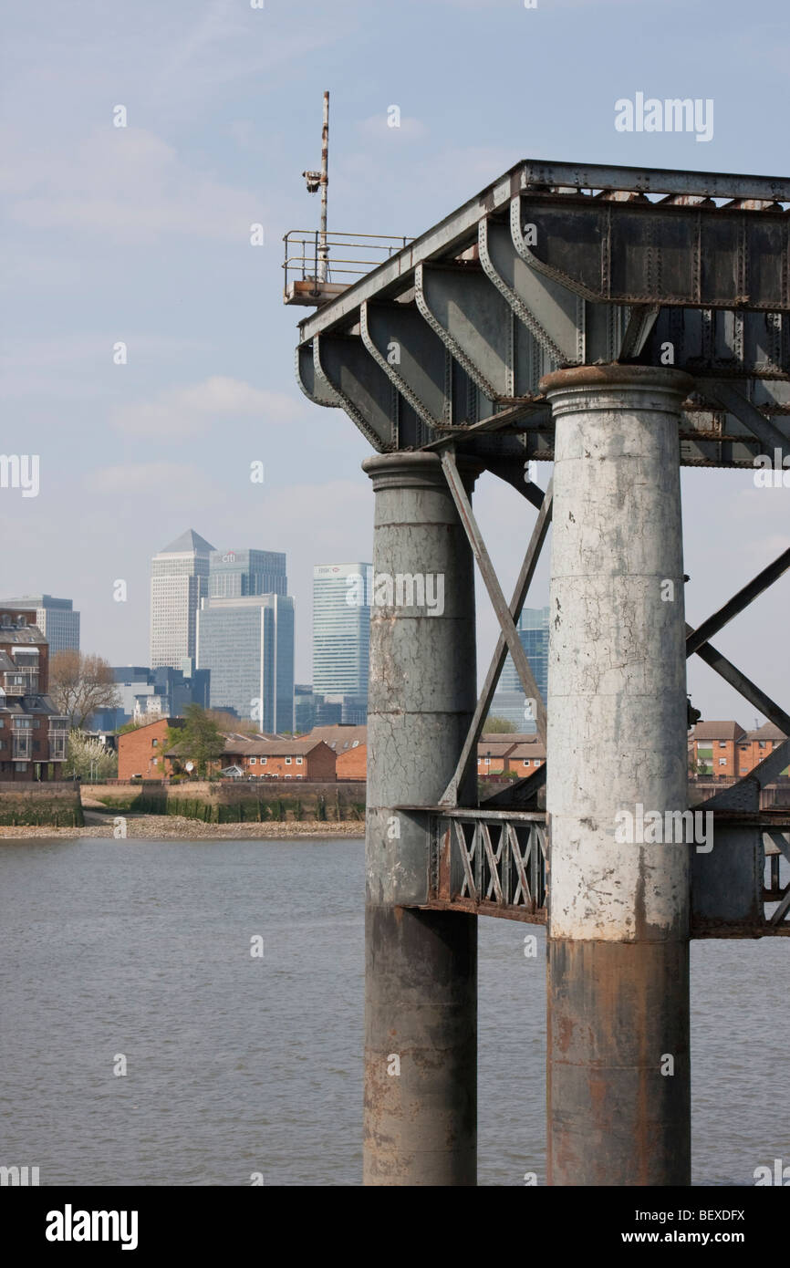Greenwich Power Station coaling pier and Docklands, London UK Stock ...