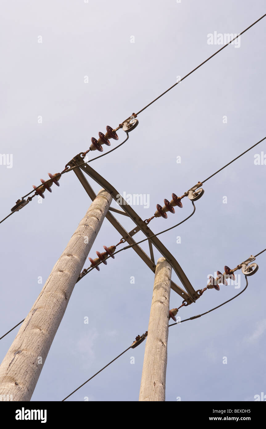 A telegraph pole and wires in the Suffolk countryside in the Uk Stock ...
