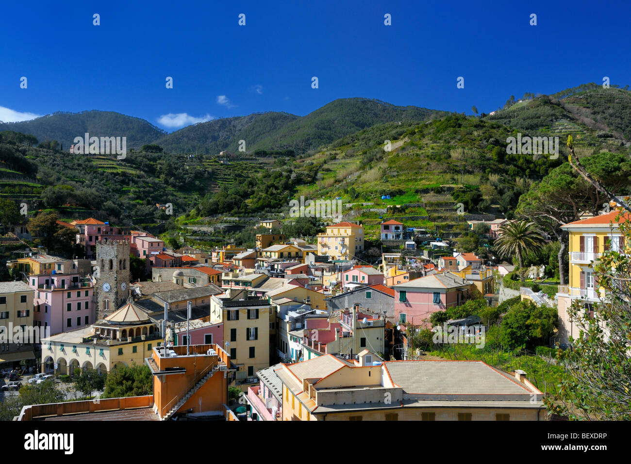 The village of Monterosso al Mare located at the foothills of the ...