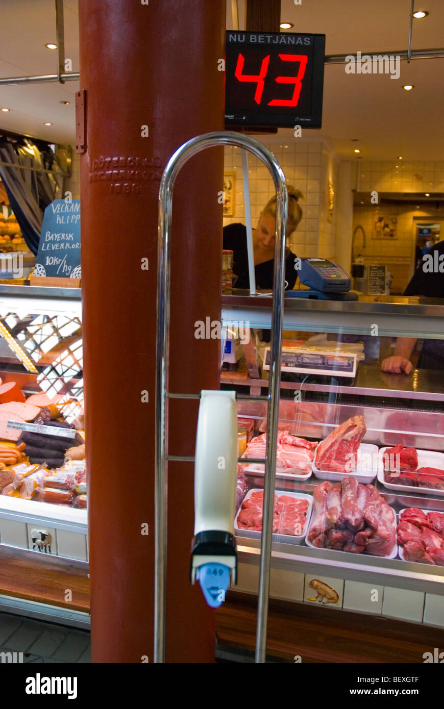 Queue numbers and queue number in Stora Saluhallen the market hall in ...
