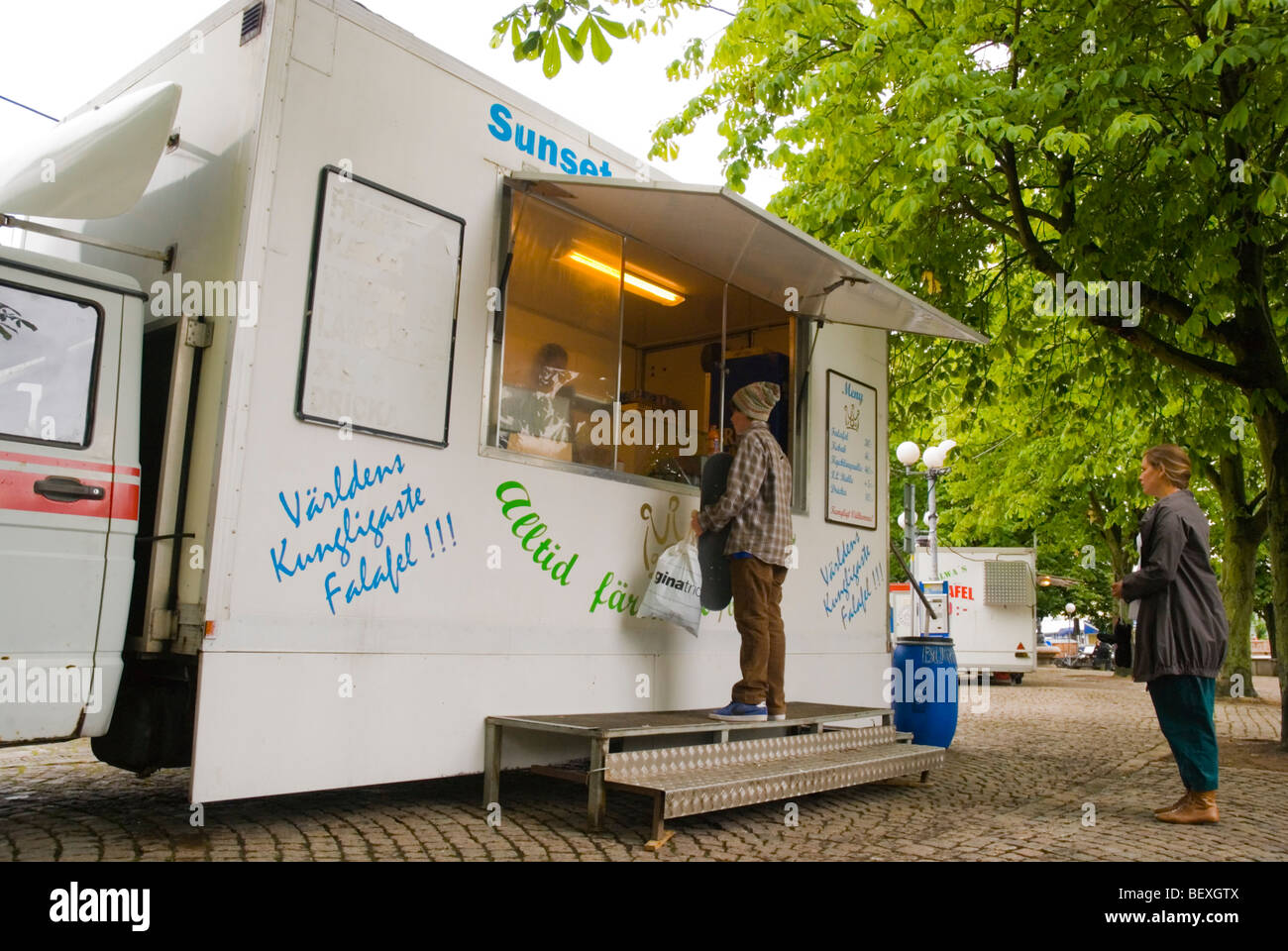 Fast food stand at Kungstorget square in central Gothenburg Sweden ...