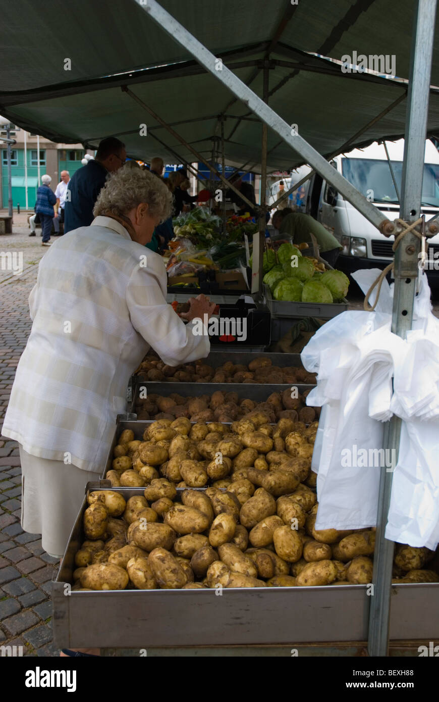 Potato stall at Kungstorget square in central Gothenburg Sweden Europe ...
